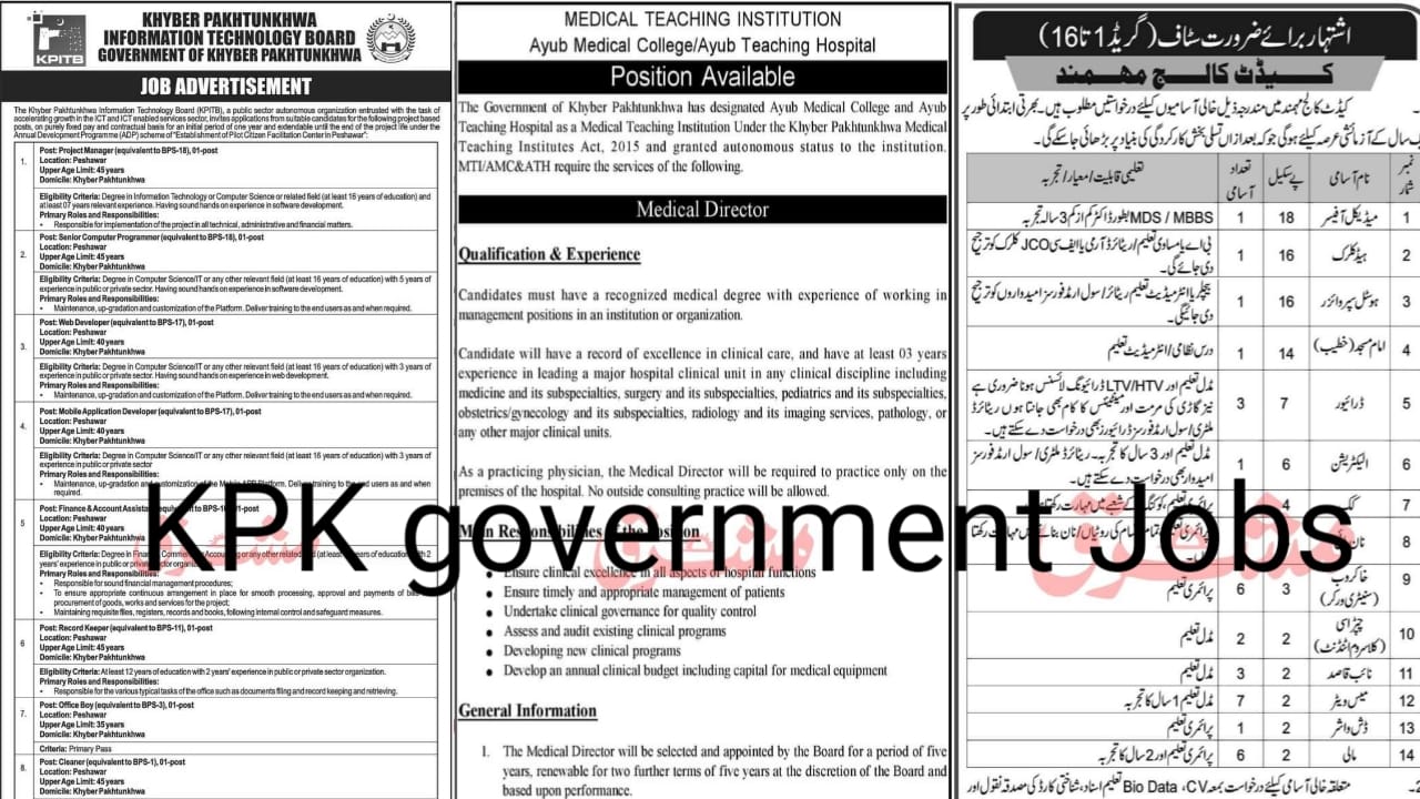 KPK Government New Jobs (Latest Government Jobs In KPK