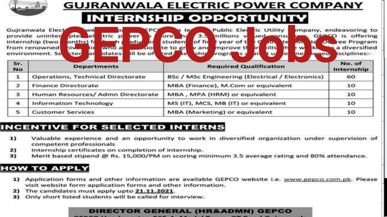 GEPCO Internship 2021 Advertisement - Govtpakjobs.com
