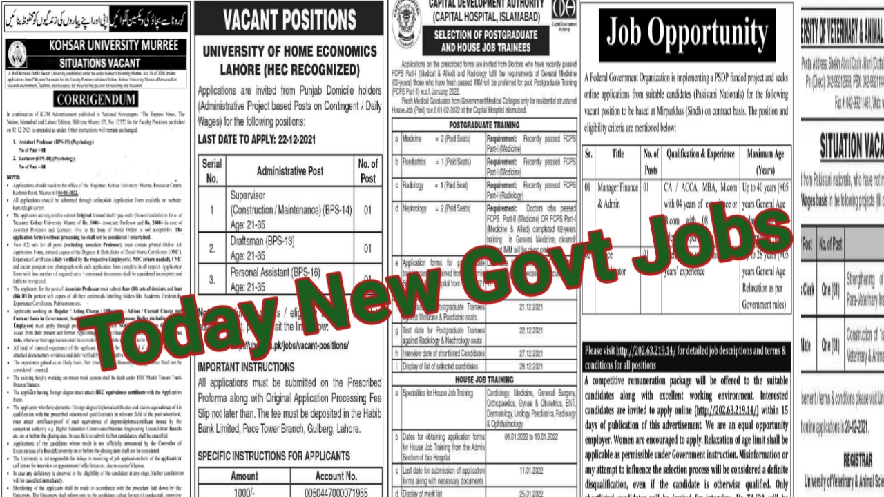Today New Government Jobs 10 December 2021 - Govtpakjobs.com