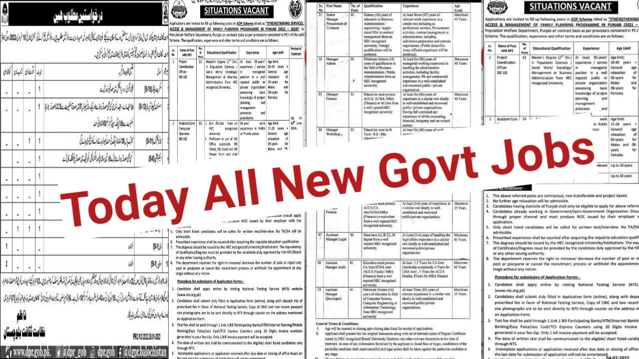 Today All New Govt Jobs Junuary 2022 - Govtpakjobs.com