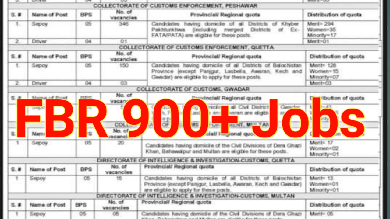 FBR Jobs 2022 For Sepoy,Data Entry Operator Apply Online Www.njp.gov.pk