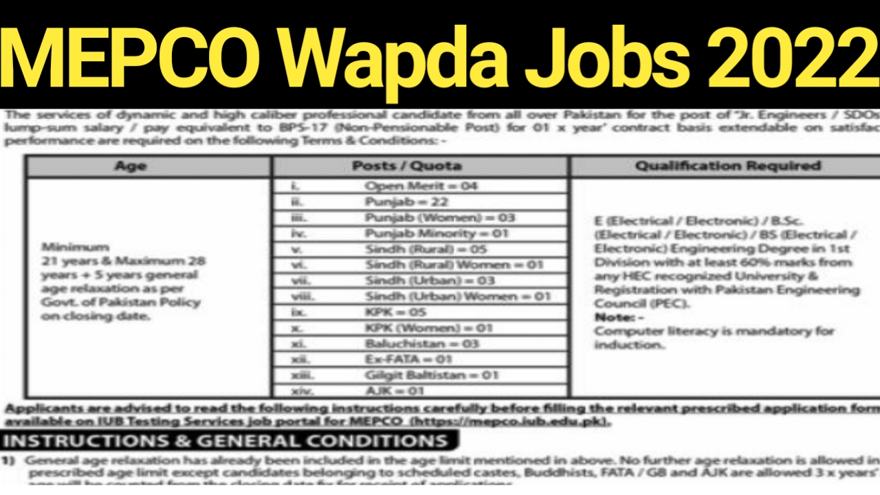 MEPCO Jobs 2022| Apply Online On Www.mepco.edu.pk.