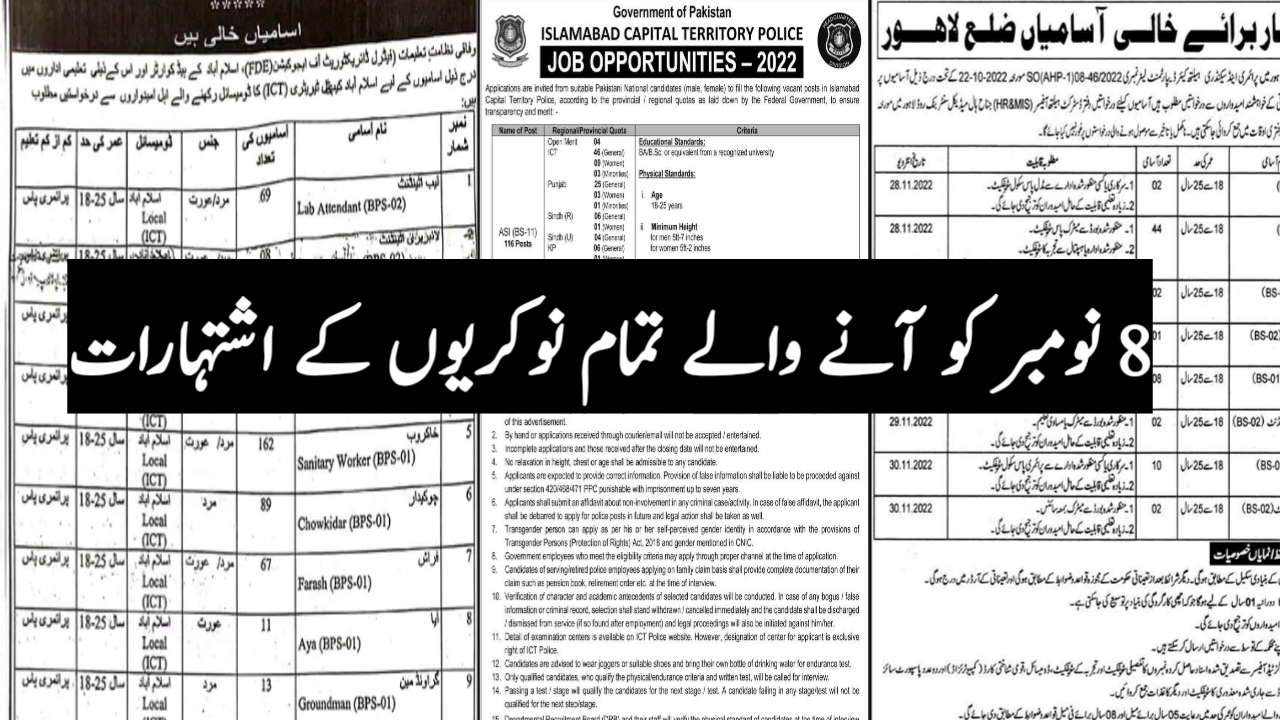 Today New Government Jobs 8 November - Govtpakjobs.com