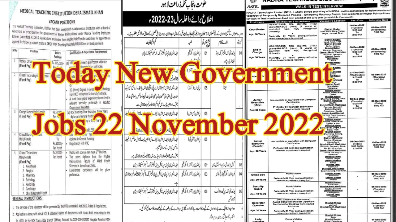 Today New Government Jobs 20 November 2022 - Govtpakjobs.com