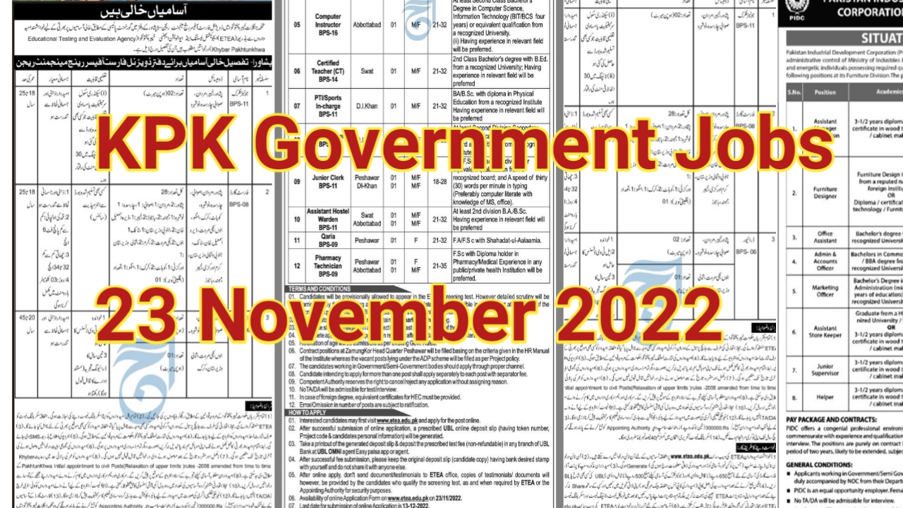 KPK Government Jobs 23 November 2022 - Govtpakjobs.com
