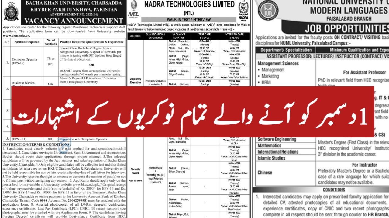 Today New Government Jobs December 2022 - Govtpakjobs.com