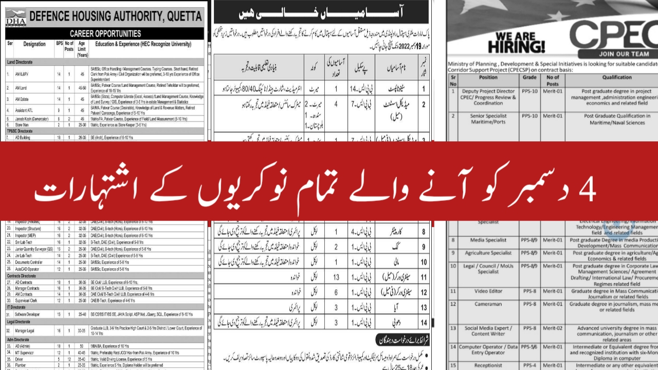Today New Government Jobs 4 December 2022 - Govtpakjobs.com