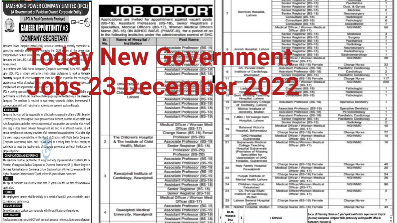 Today New Government Jobs 23 December 2022 - Govtpakjobs.com