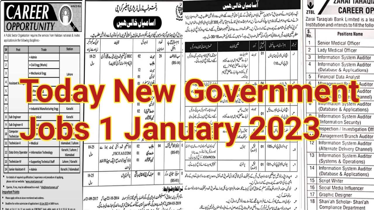Today New Government Jobs 1 January - Govtpakjobs.com