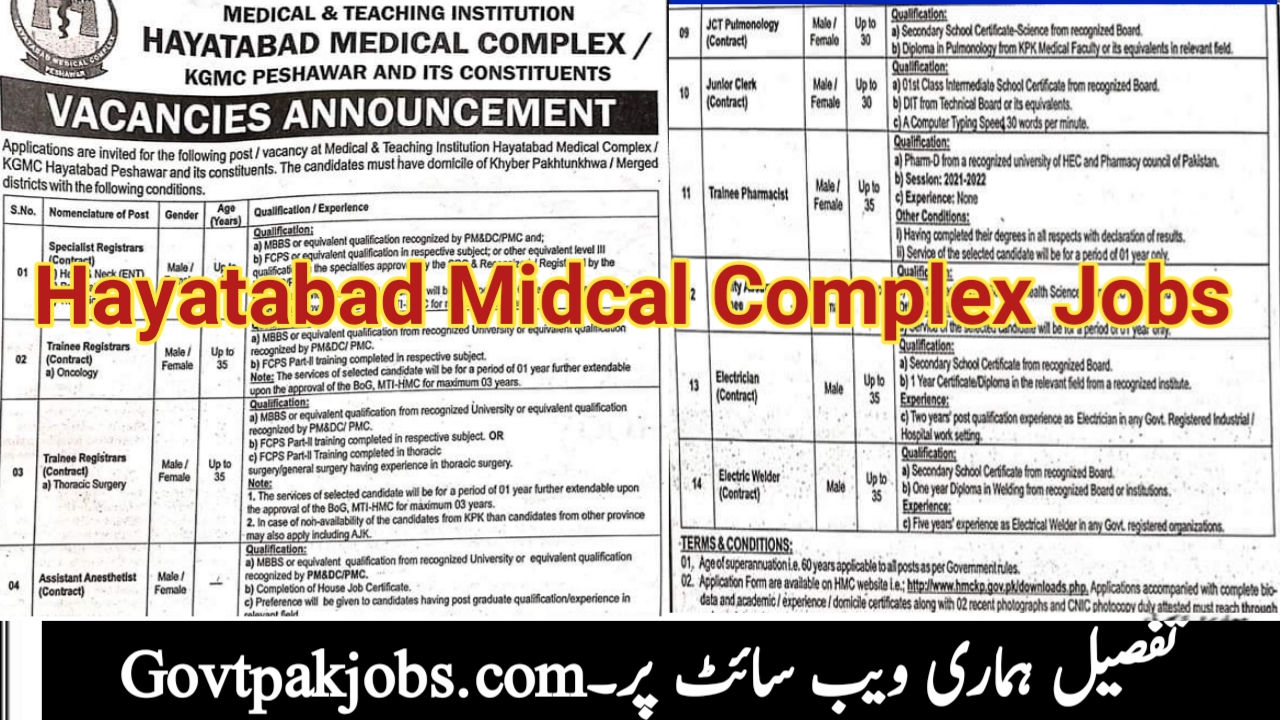 Hayatabad Medical Complex MTI Jobs 2023|Application Forms Www.hmckp.gov ...