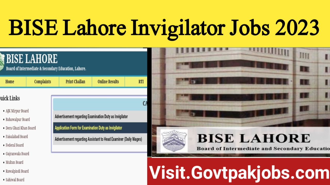 BISE Lahore Invigilator Jobs 2023| Application Form Www.biselahore.com ...