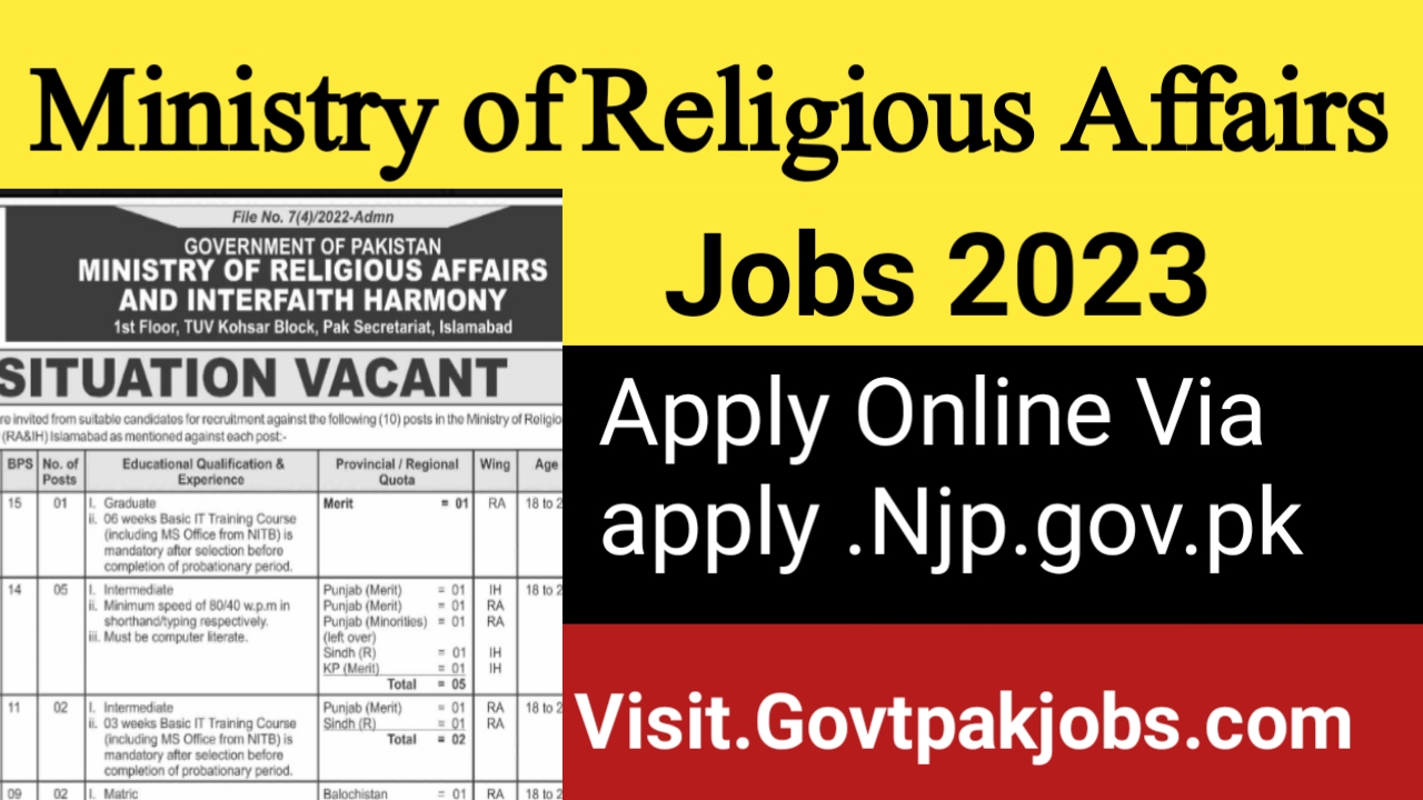 Ministry Of Religious Affairs Jobs 2023|Apply Via Www.njp.gov.pk ...