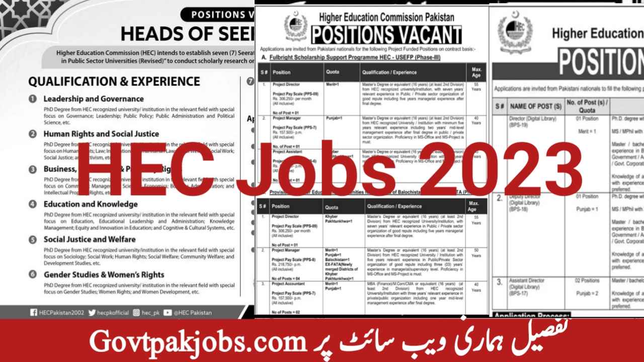 Higher Education Commission HEC Jobs 2023 Online Apply Via Www.hec.gov.pk