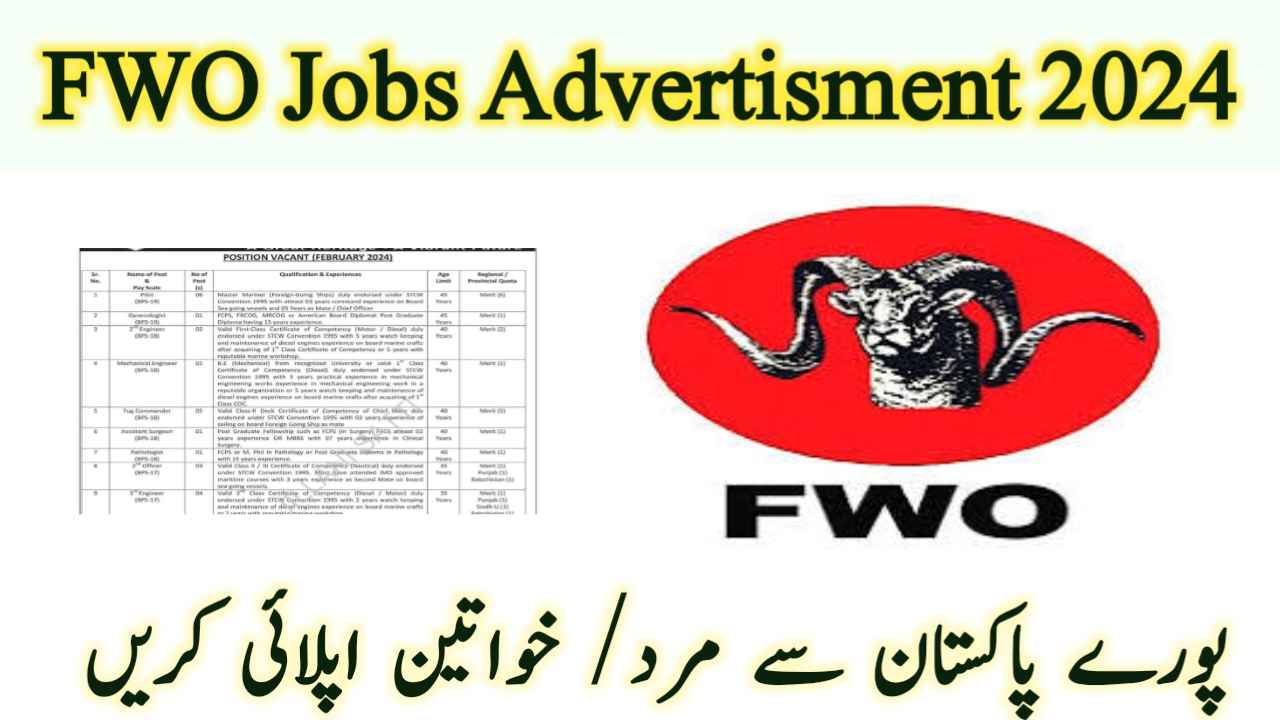 Frontier Work Organization FWO Jobs 2023 Online Apply Www.career.fwo.com.pk