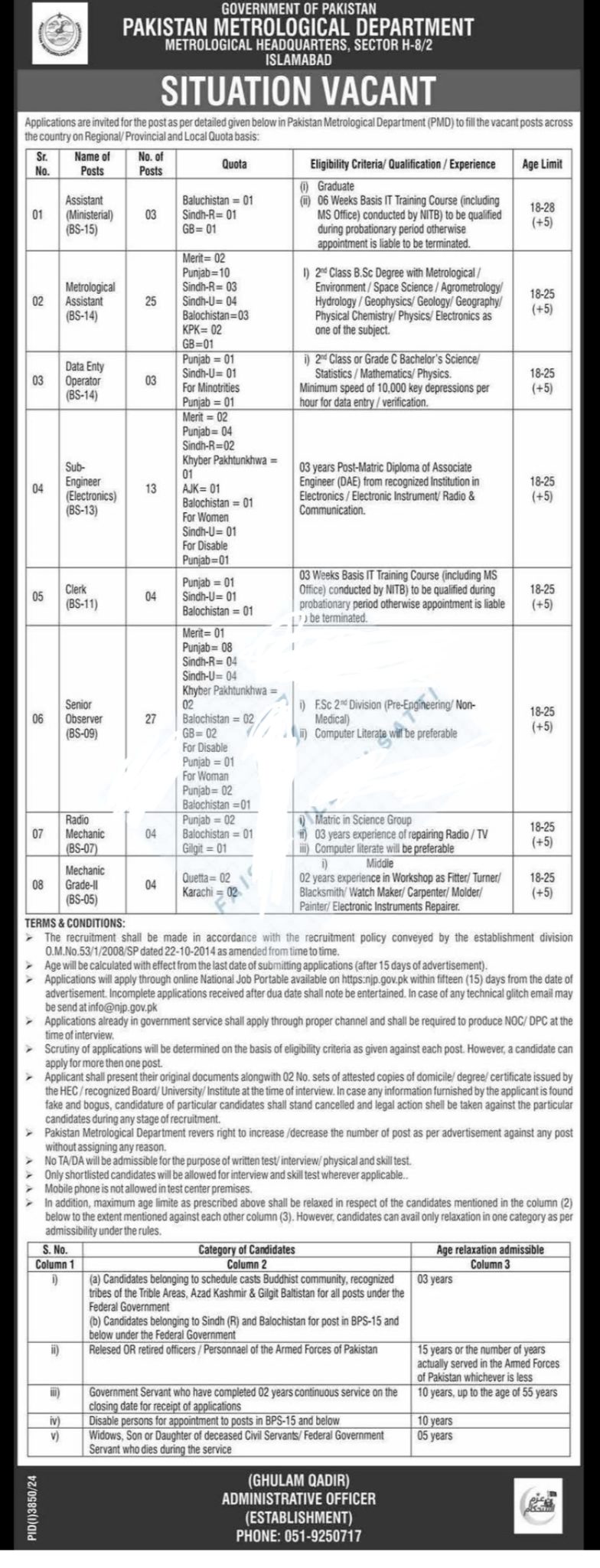 Pakistan Metrological Department PMD Jobs 2024 Online Apply Via Www.njp ...